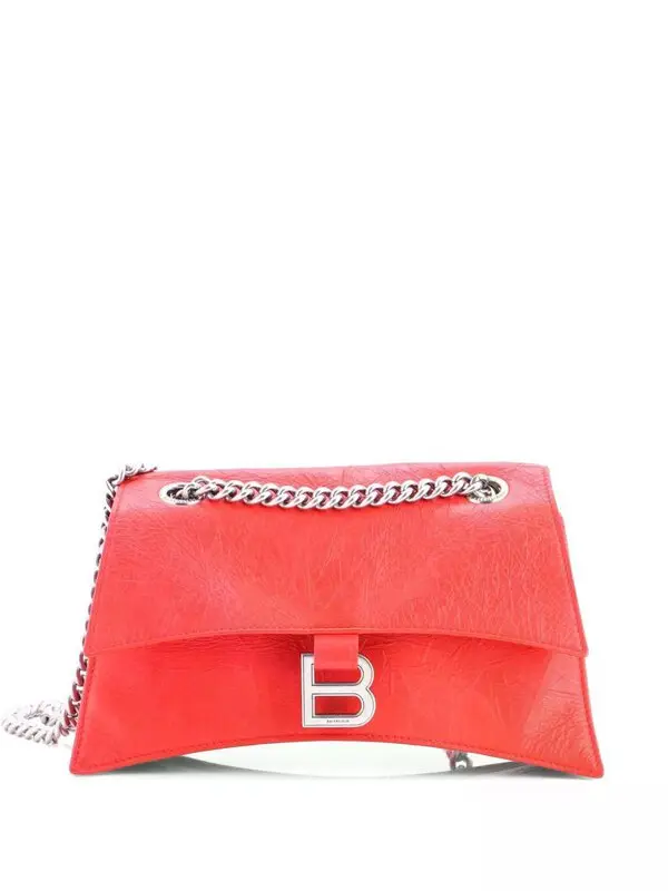 Balenciaga Small Leather Crush Chain Flap Crossbody Bag - Red