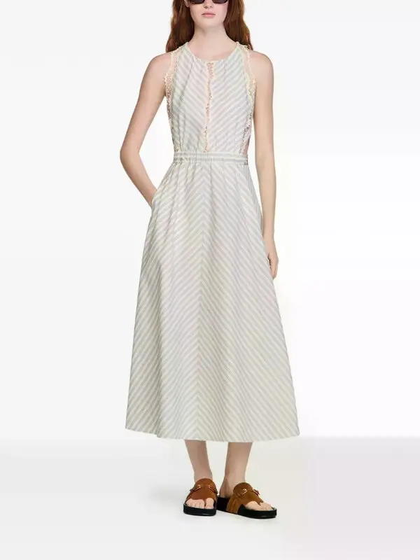 Sandro Midi Striped Lace-trim Dress