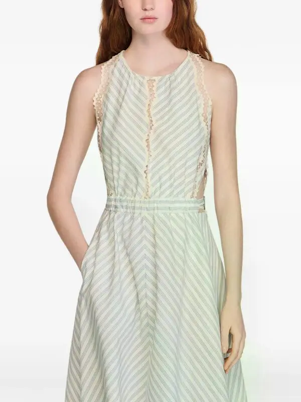 Sandro Midi Striped Lace-trim Dress