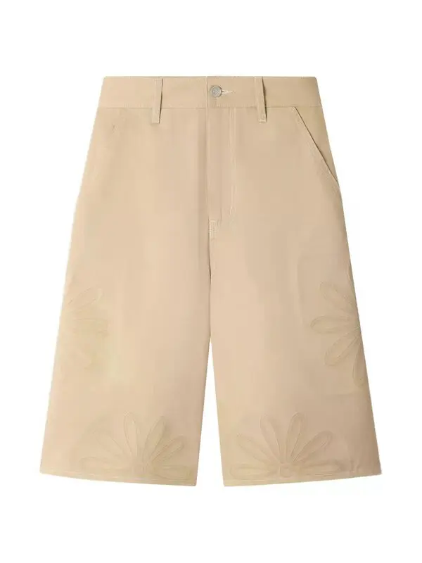 Sandro Cotton Bermuda Shorts With Floral Appliqu - Neutrals