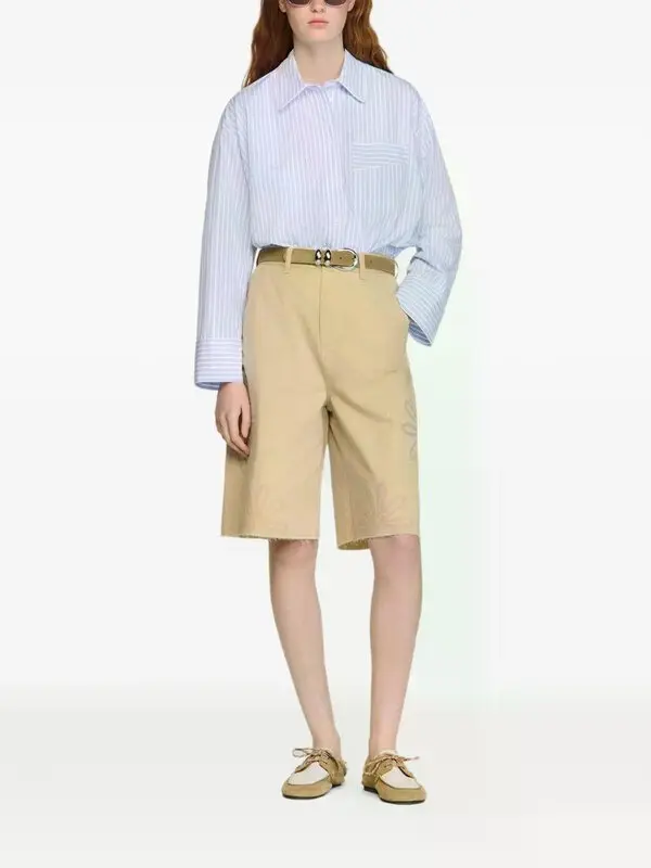 Sandro Cotton Bermuda Shorts With Floral Appliqu - Neutrals