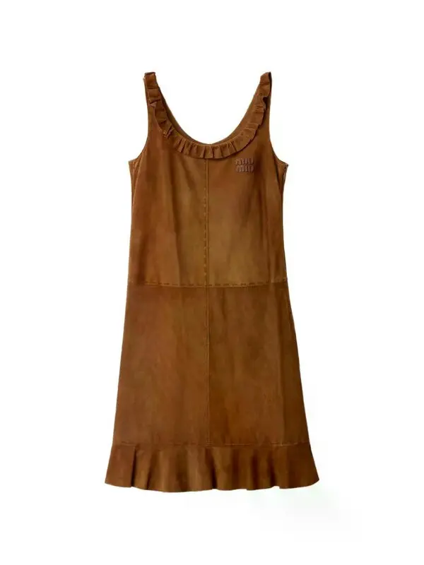 Miu Miu Waxed Suede Ruffled Dress - Brown