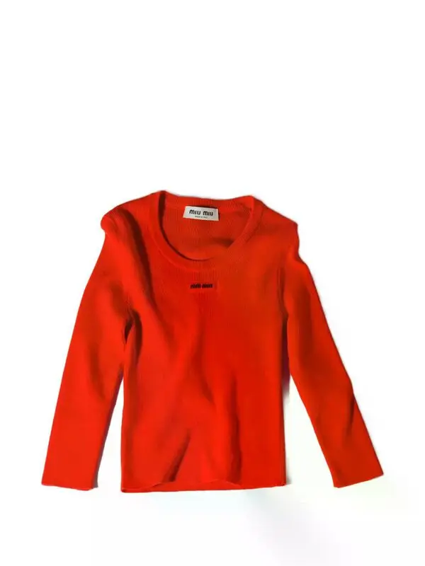 Miu Miu Cotton Ribbed Crew-neck Sweater - Orange