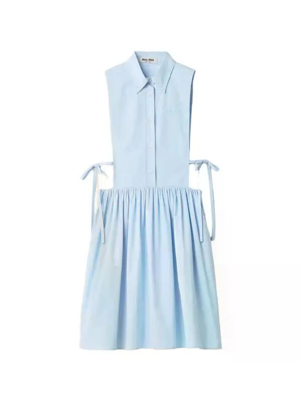 Miu Miu Sleeveless Poplin Side-tie Dress - Blue