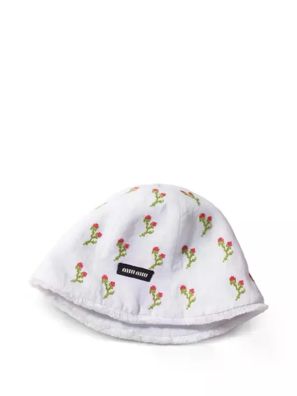 Miu Miu Embroidered Beanie Cap - White