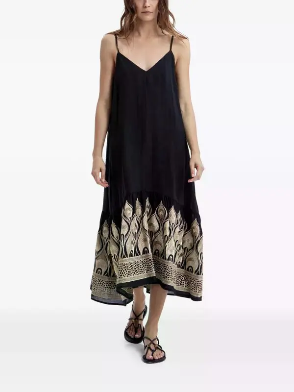 Greek Archaic Kori Embroidered Ruffled Dress - Black