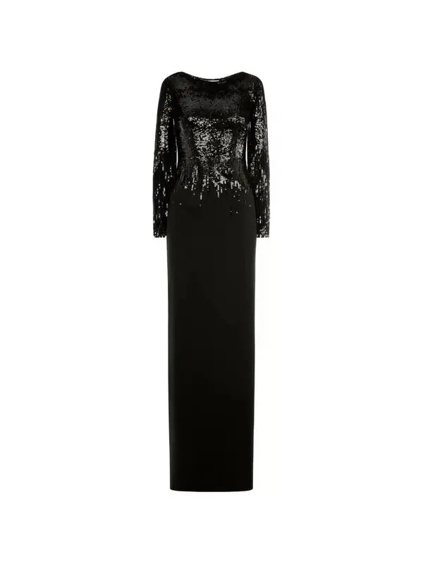 Oscar De La Renta Sequin Embellished Fringe Gown - Black