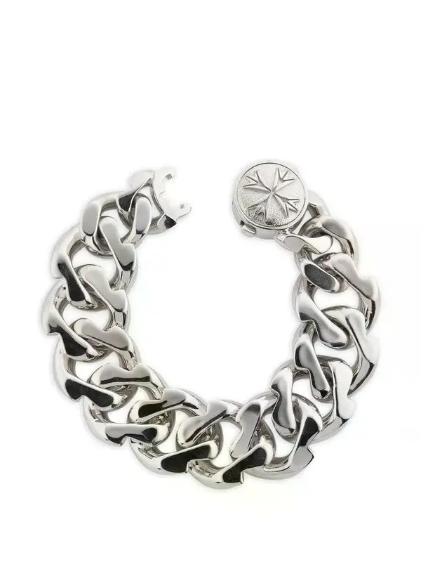 Emanuele Bicocchi Tone Curb Chain Bracelet With Engraved Logo And Cross Motif - Silver