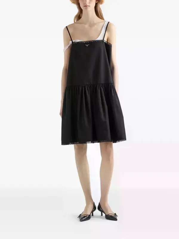 Prada Re-nylon Mini Dress With Lace Trim