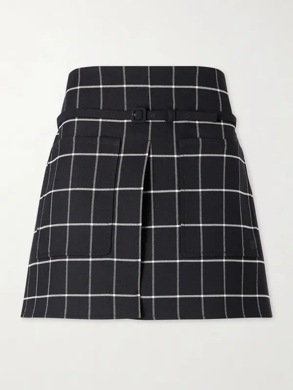 COURREGES Belted Checked Wool-blend Mini Skirt