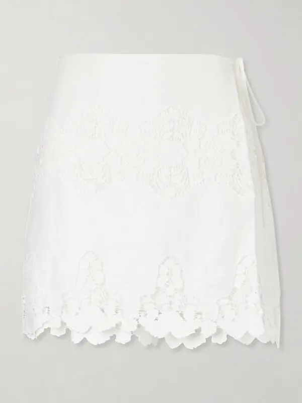 Miguelina Embroidered Cotton And Linen-blend Skort