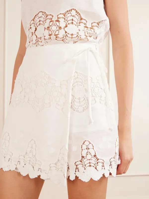 Miguelina Embroidered Cotton And Linen-blend Skort