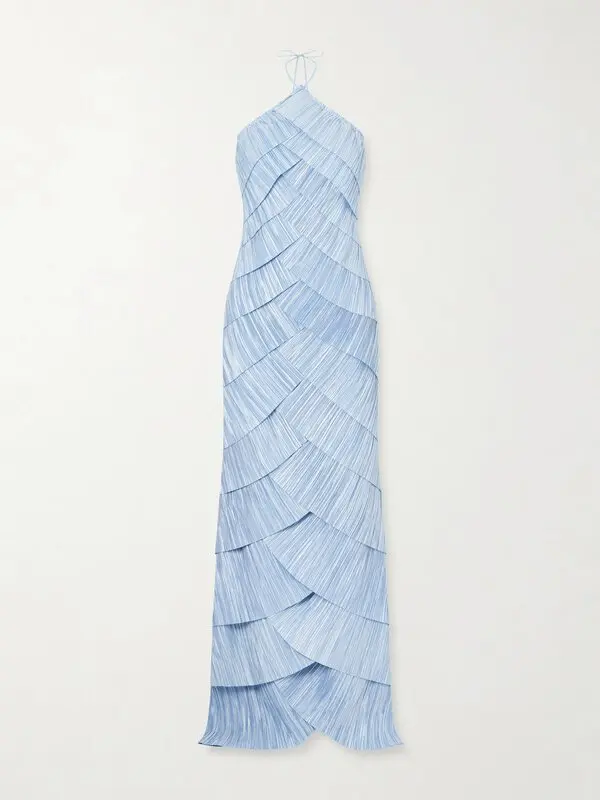 Cult Gaia Marsla Plissé-satin Halterneck Maxi Dress - Blue