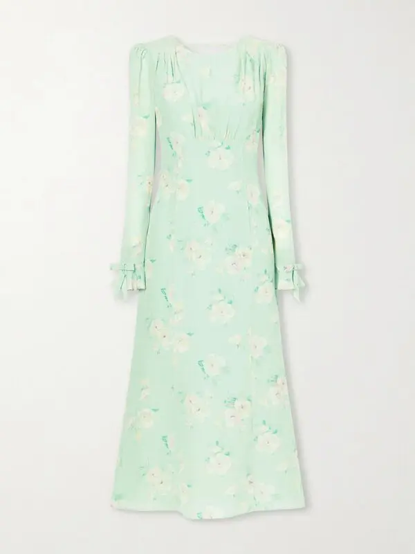 Alessandra Rich Floral Print Silk Midi Dress - Green