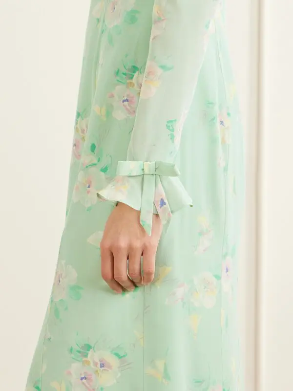 Alessandra Rich Floral Silk Crepe De Chine Midi Dress