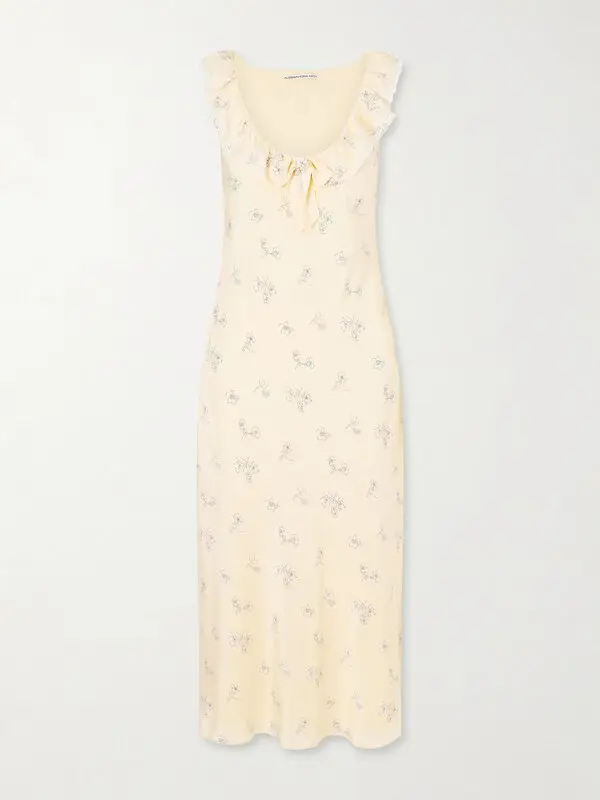 Alessandra Rich Floral-print Silk Midi Dress With Lace Trim - Yellow