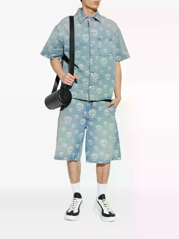 Alexander McQueen Skull-jacquard Short-sleeve Shirt - Blue