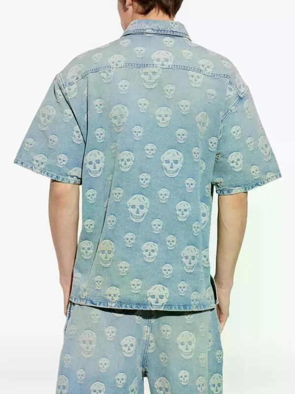 Alexander McQueen Skull-jacquard Short-sleeve Shirt - Blue