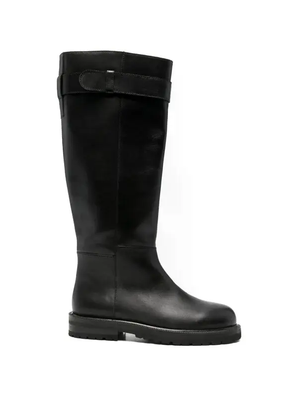 ADRIANNA FERETTI Knee-high Leather Boots With Decorative Buckle - Black