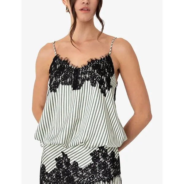 AMY LYNN Sienna Striped Satin Top With Lace Trim