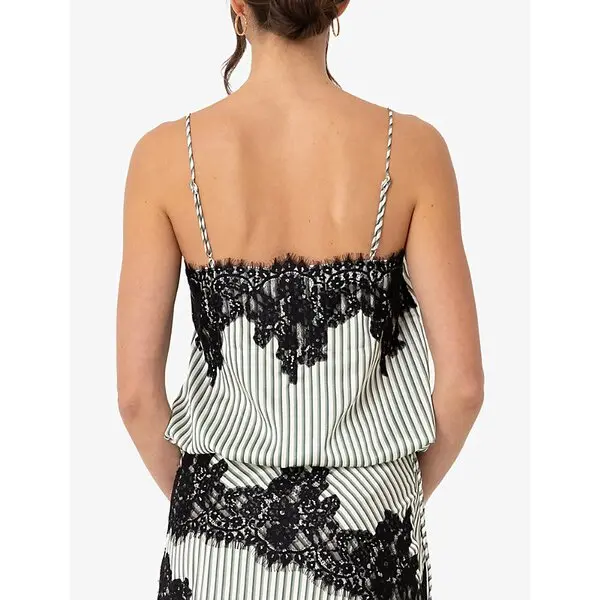 AMY LYNN Sienna Striped Satin Top With Lace Trim