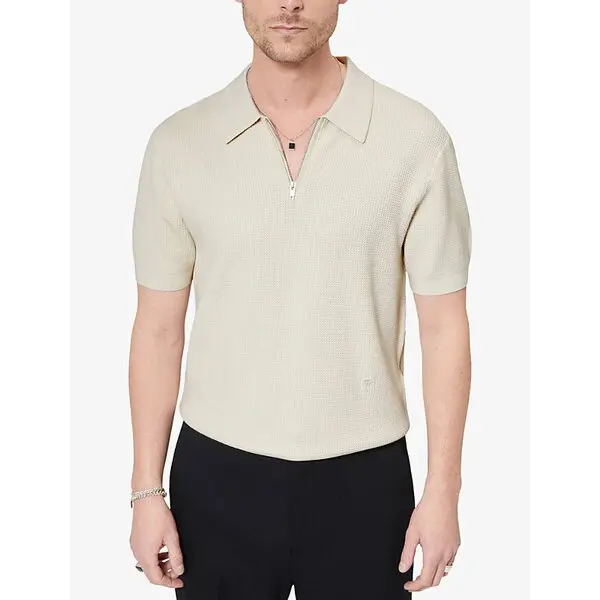 The Kooples Zipped-collar Short-sleeve Knitted Polo - Light Beige