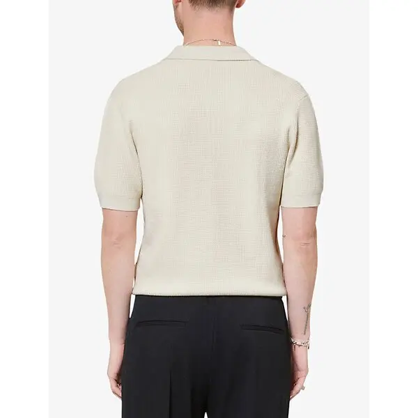 The Kooples Zipped-collar Short-sleeve Knitted Polo - Light Beige