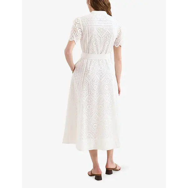 PHASE EIGHT Belted Cotton Midi Dress With Broderie Detail