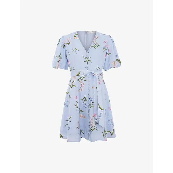 PHASE EIGHT Velma Floral Print Cotton Mini Dress - Blue