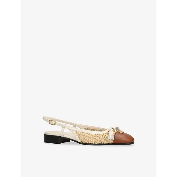 Valentino Garavani Valet Du Roi Leather And Raffia Slingbacks