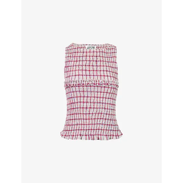 AMY LYNN Mona Windowpane-check Smocked Cotton Top - Red