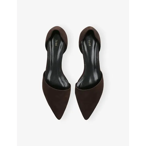 JUDE Pirrie Nubuck Leather Kitten Heel Pumps - Dark Brown