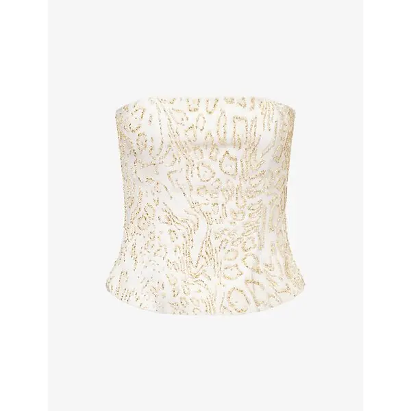 GRACE FAENA Leopard Beaded Corset Top - Blonde