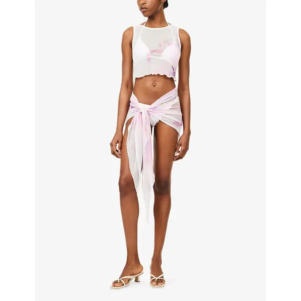 GRACEJACOB Falling Petal Printed Mesh Sarong Skirt