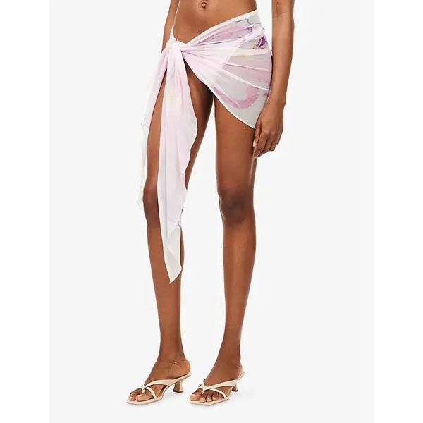 GRACEJACOB Falling Petal Printed Mesh Sarong Skirt