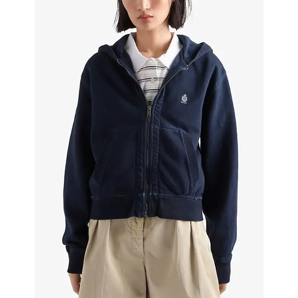 Prada Cotton-jersey Zip-up Hoodie - Blue