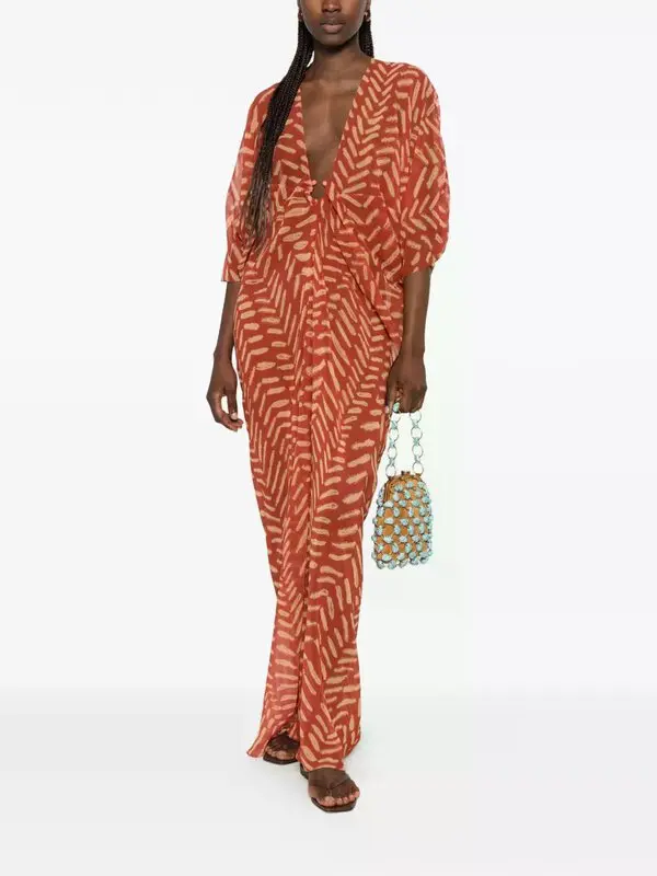 Johanna Ortiz Abstract Pattern Tunic Maxi Dress - Red