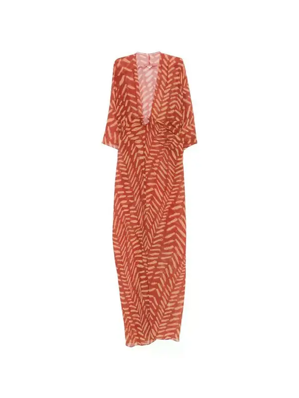 Johanna Ortiz Abstract Pattern Tunic Maxi Dress - Red