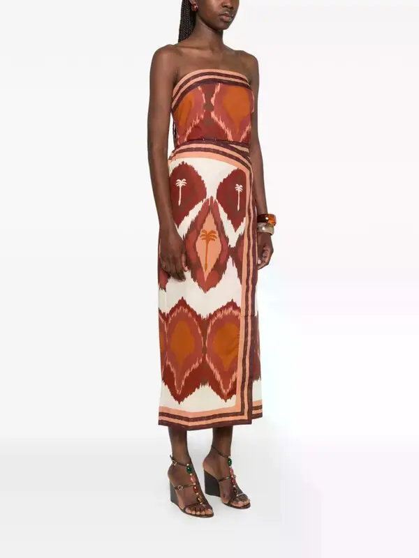 Johanna Ortiz Strapless Midi Dress With Palm Tree Motif