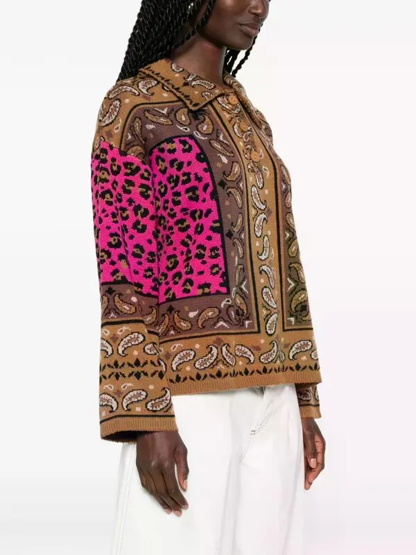 Farm Rio Paisley Leopard-print Polo Top