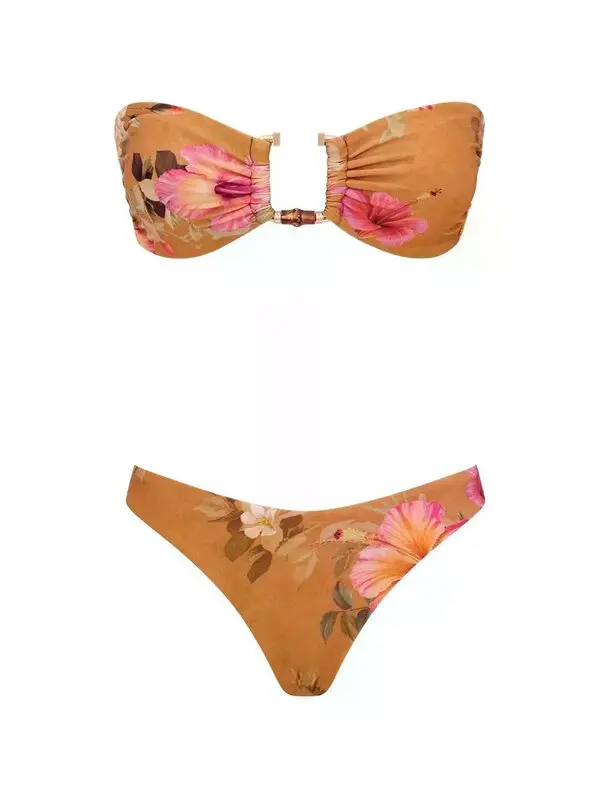 Zimmermann Mahon Bamboo Floral-print Bikini - Ochre
