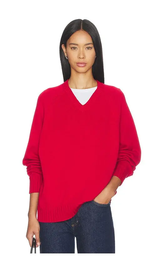 Donni. The Cotton Knit V-neck Sweater - Red