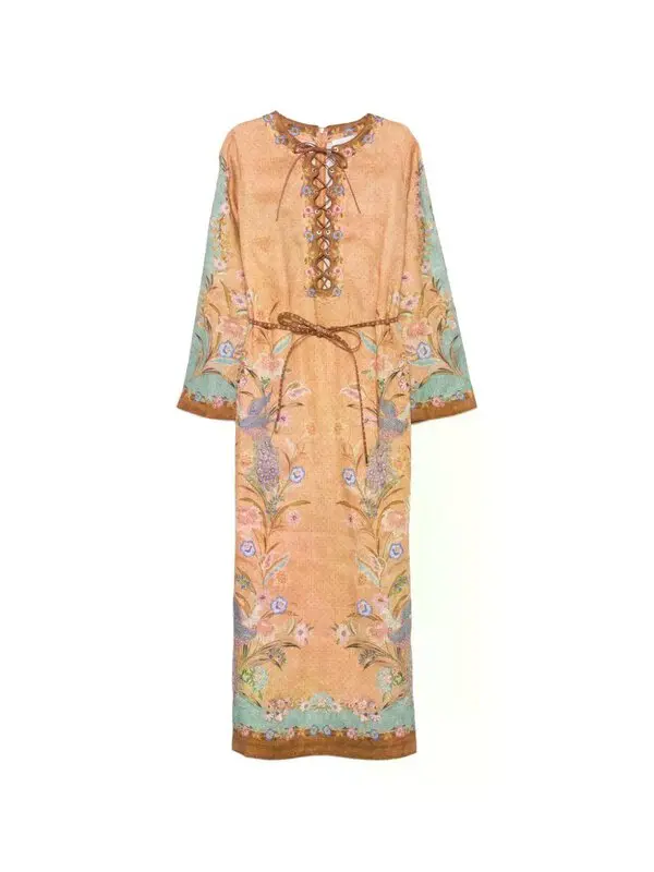 Zimmermann Indra Lace-up Floral Print Midi Dress - Neutrals