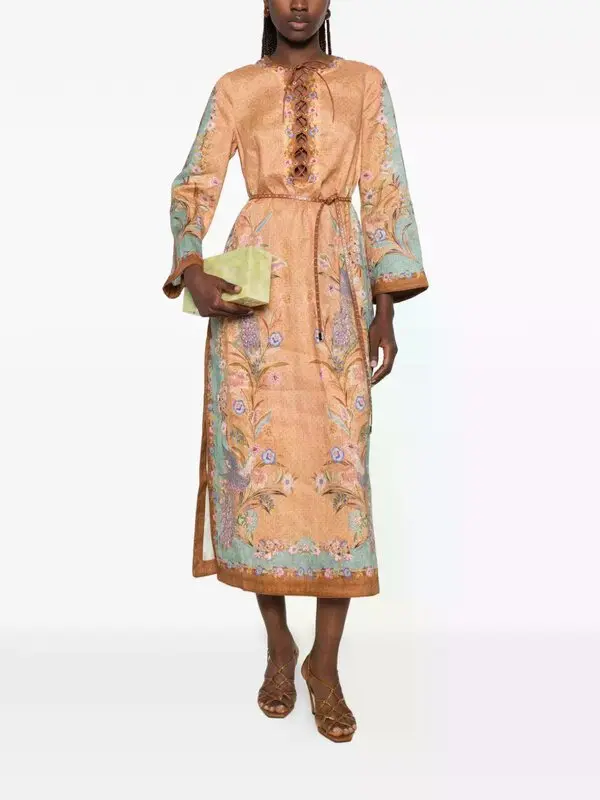 Zimmermann Indra Floral Print Lace-up Midi Dress