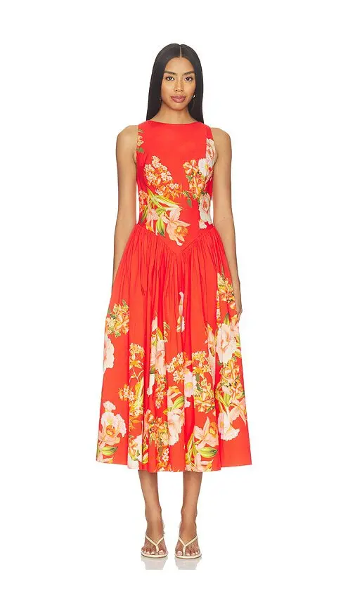 Hemant & Nandita Sleeveless Boat Neck Midi Dress - Orange