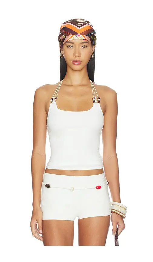 Superdown Halter Top With Beaded Twine Strap - White