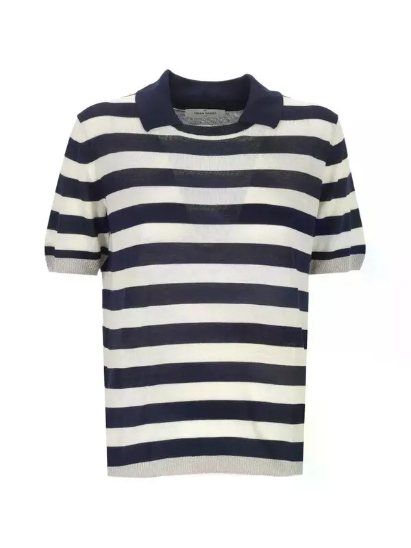GRAN SASSO Striped Short-sleeve Polo Shirt - Blue