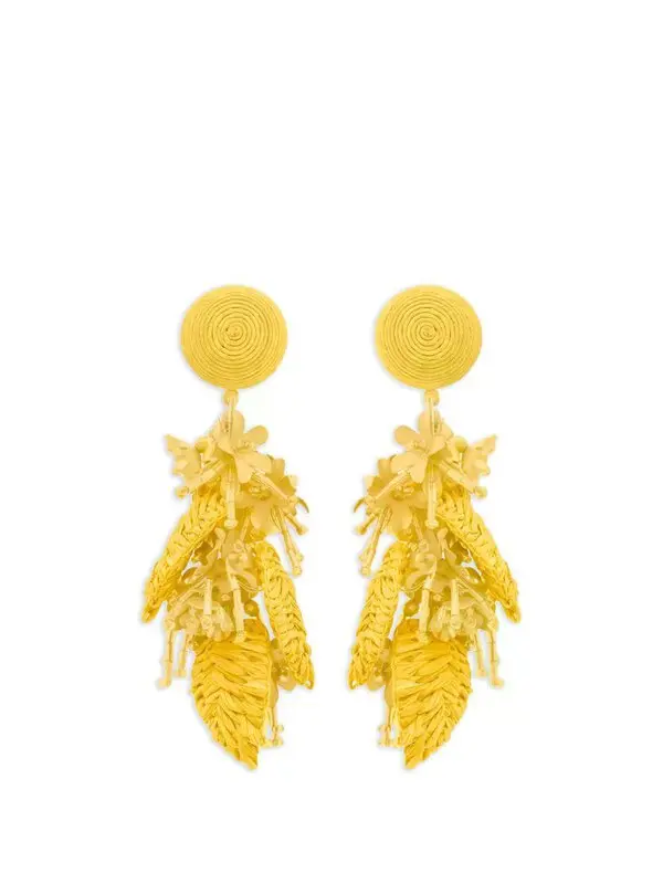 Oscar De La Renta Raffia Tassel Bouquet Clip-on Earrings - Yellow