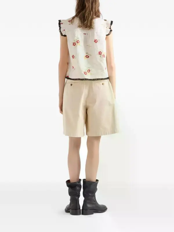 Prada Pleated Logo-patch Shorts