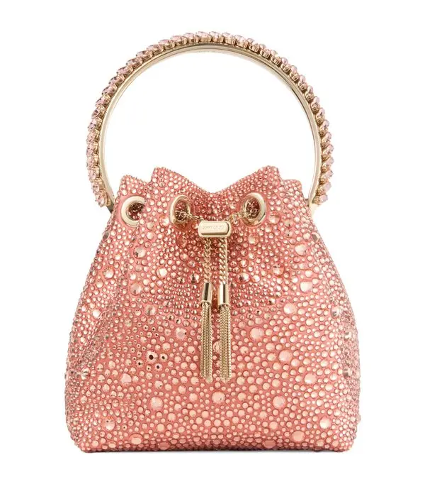 JIMMY CHOO Bon Bon Embellished Drawstring Bag - Pink